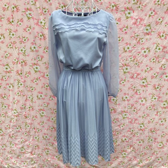 Vintage | Dresses | 7s Vintage Slate Blue Dress 970s Retro Mod Sm ...
